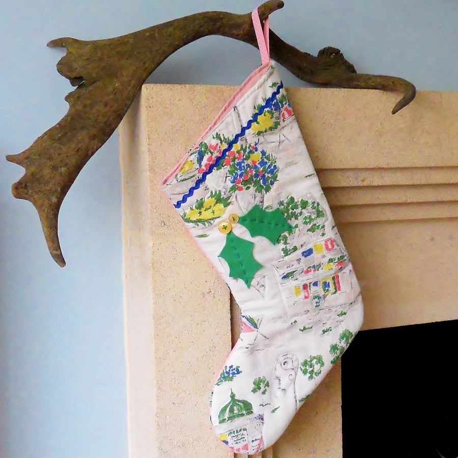 SALE Christmas Stocking Vintage fabric - Folksy