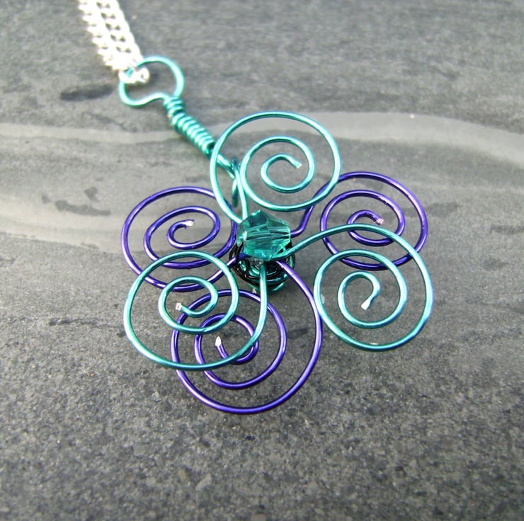 Spiral Wire Flower Pendant Necklace - Folksy