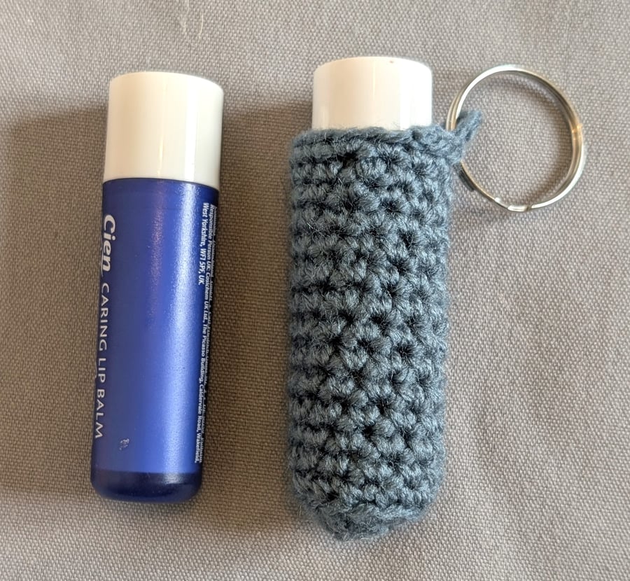 Crochet lip balm holder keychain, bag charm, ha... - Folksy