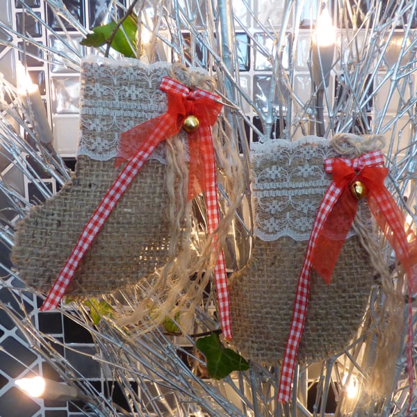 Jute Stocking Tree Decorations Red Ribbon FREE ... - Folksy