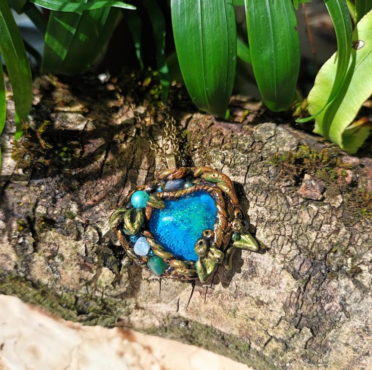 Blue Heart Fantasy Necklace, Polymer Clay and R... - Folksy