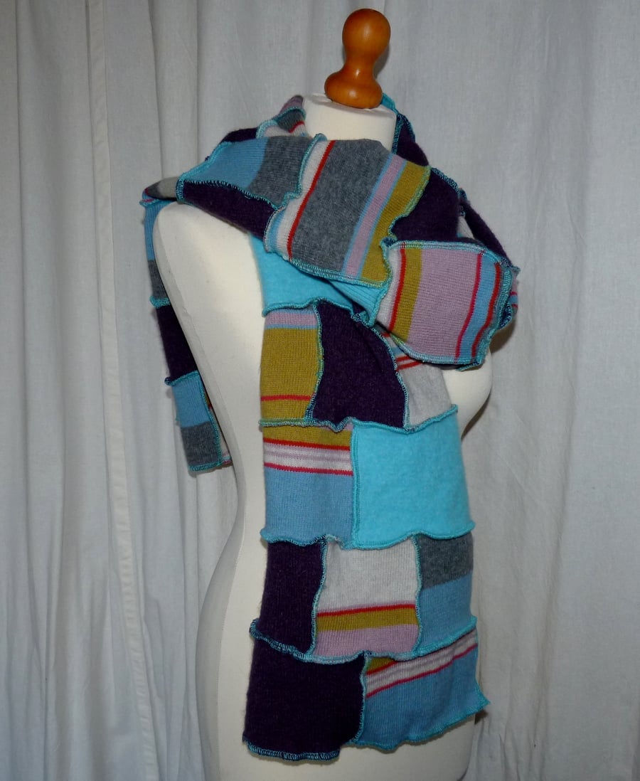 Upcycled Patchwork Wool and Cashmere Long Scarf - Folksy
