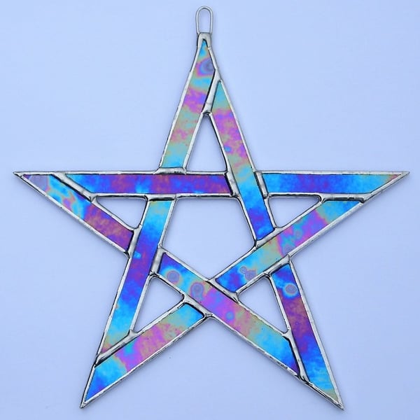 Stained Glass suncatcher Pentagram 5 pointed st... - Folksy