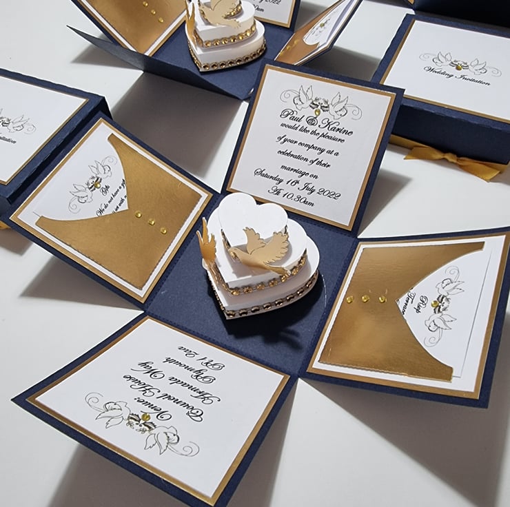 Navy Blue & Gold Exploding Wedding Invitati... - Folksy