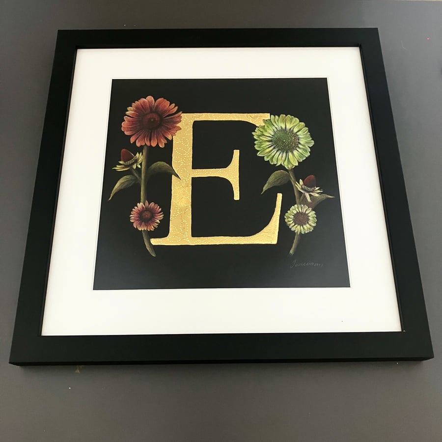 Echinacea Gilded Letter E Original Art - Folksy