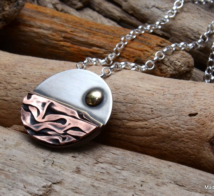 Silver and copper beach pendant - Folksy