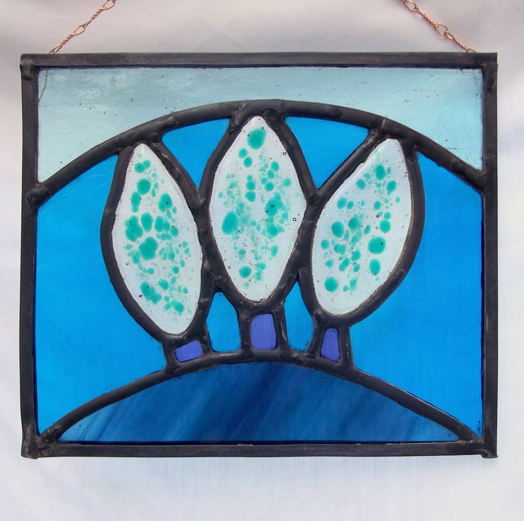 3 Frosty Winter Trees, Stained Glass Panel with... - Folksy