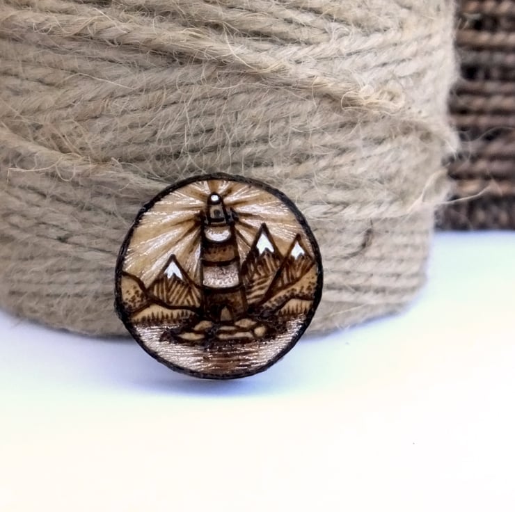 Lighthouse shining, wooden tree slice pyrograph... - Folksy