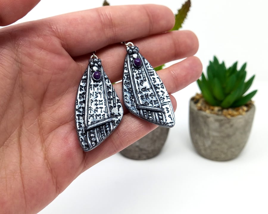 Old Norse Viking rune textured triangle earring... - Folksy