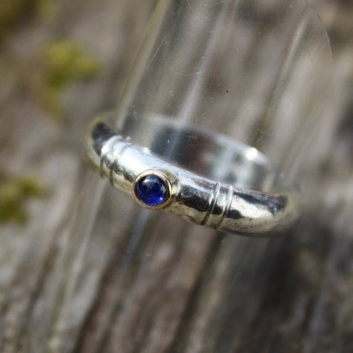 Silver Notched Ring with Sapphire - Folksy