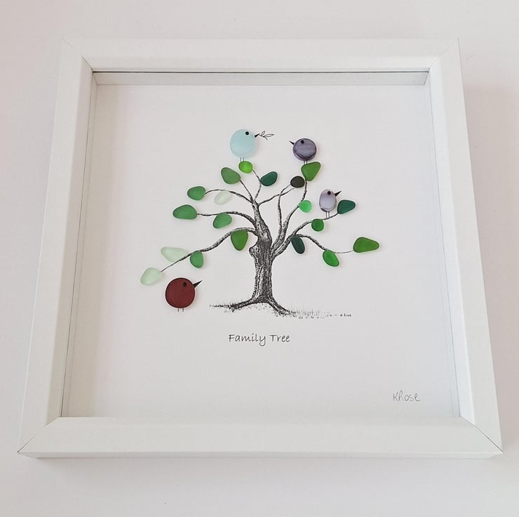Family Tree Art: Sea Glass Birds, Custom Pet Op... - Folksy
