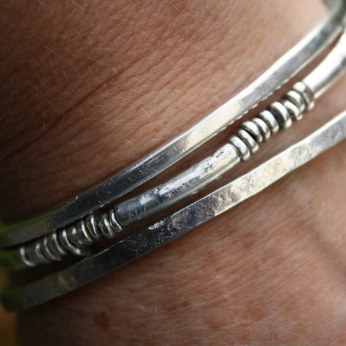 Solid silver oval bangle - Folksy