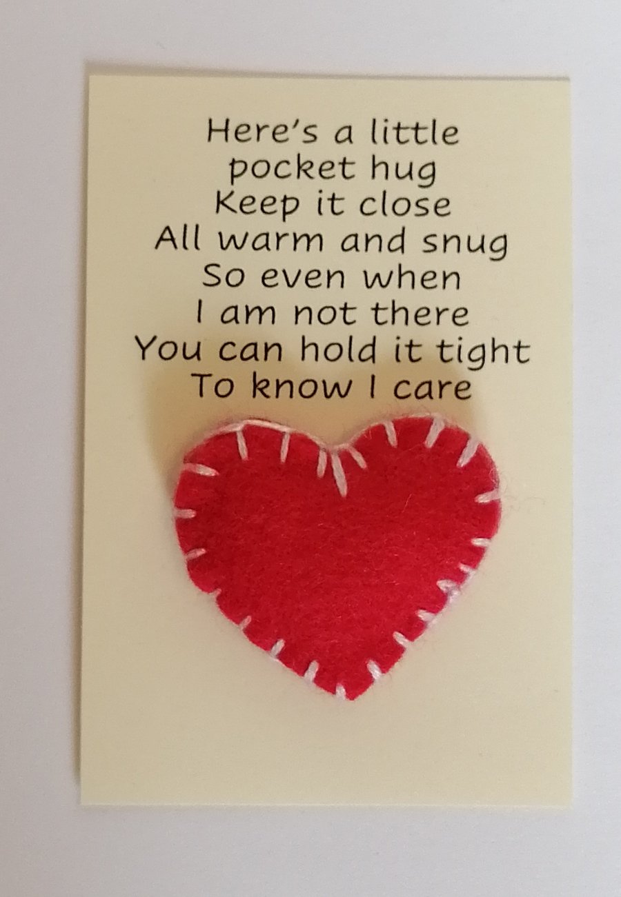 Handmade felt mini heart shaped pocket hug - Folksy