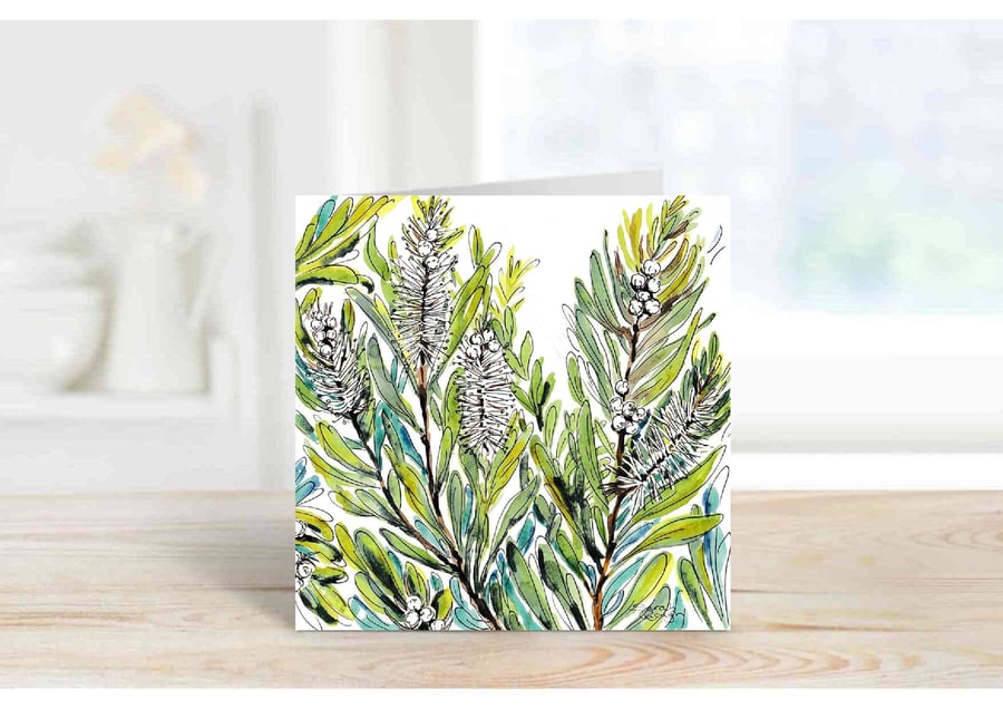 Tea Tree Art Card - Textured Cardstock with Whi... - Folksy