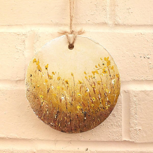 Rustic Ceramic Wall Plaque With Meadow Painting - Folksy