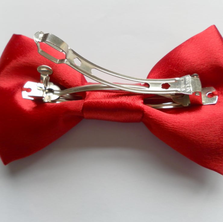 Red Satin Hair Bow, Barrette Clip - Folksy