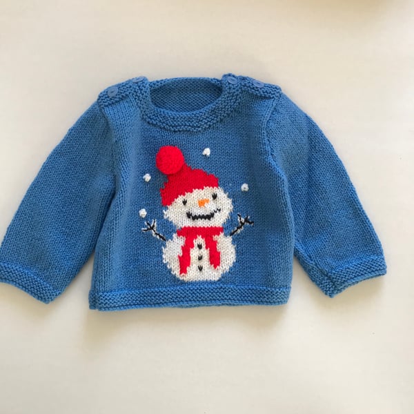 Hand knitted Christmas jumper with a snowman de... - Folksy