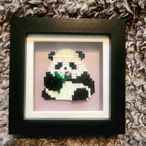 Box framed hama bead panda - Folksy