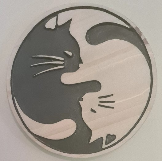 Cats Yin Yang cuddle up, love, equal, opposite ... - Folksy