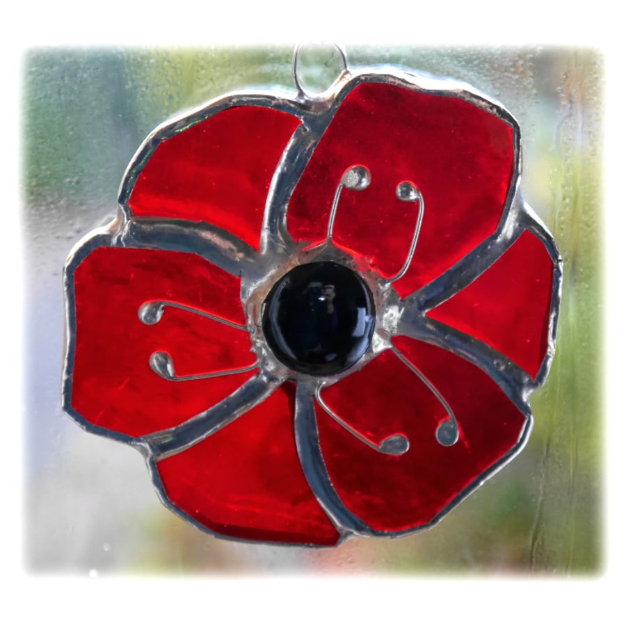 Poppy Suncatcher Stained Glass Small Handmade R... - Folksy