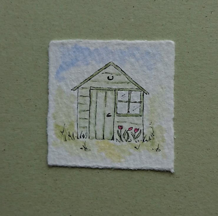 Card - garden shed - original watercolour - rec... - Folksy