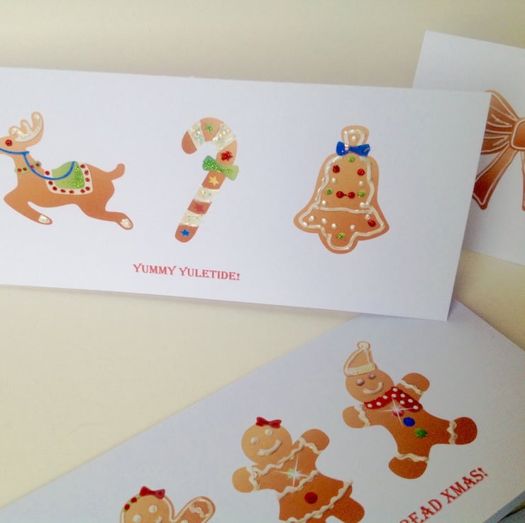 Christmas Cards,Five Pack,Xmas Gingerbread Them... - Folksy
