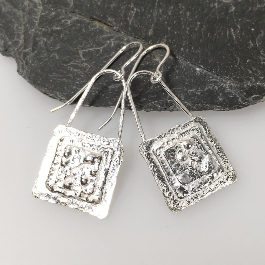 Sterling Silver textured square earrings. - Folksy