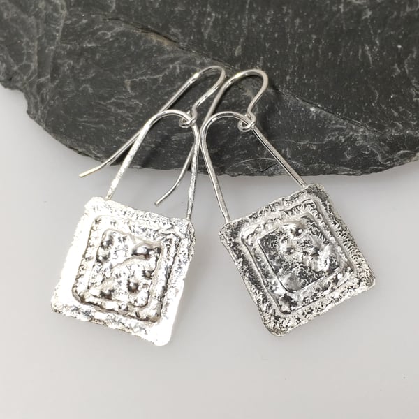 Sterling Silver textured square earrings. - Folksy