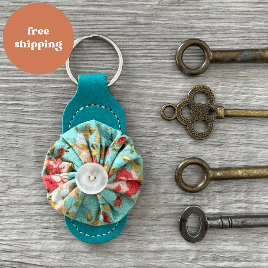 Suffolk Puff Fabric Flower Keyring - Folksy