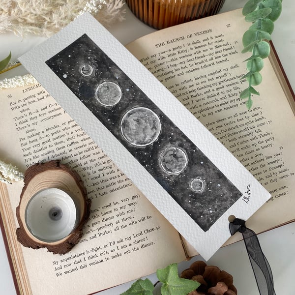 Hand painted moon phase bookmark - Folksy