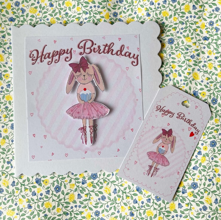 Girls Happy Birthday card with scallop edge and... - Folksy