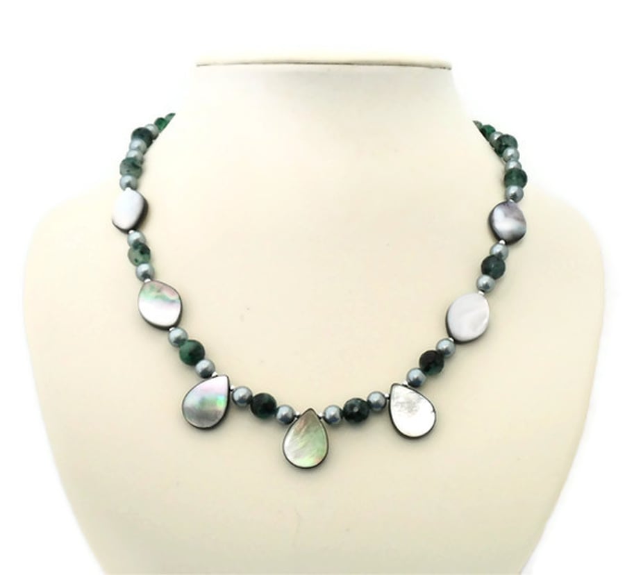 Green Emerald and Shell Necklace - Folksy