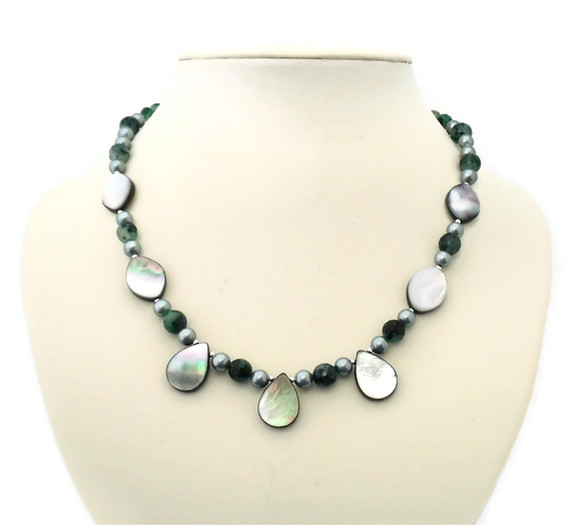 Green Emerald and Shell Necklace - Folksy