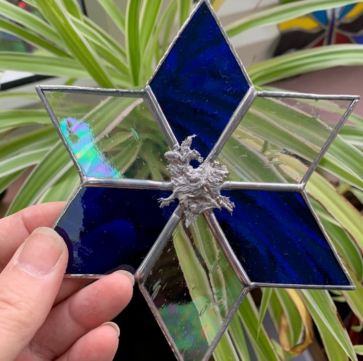 Stained Glass Snowflake Star Suncatcher - Handm... - Folksy