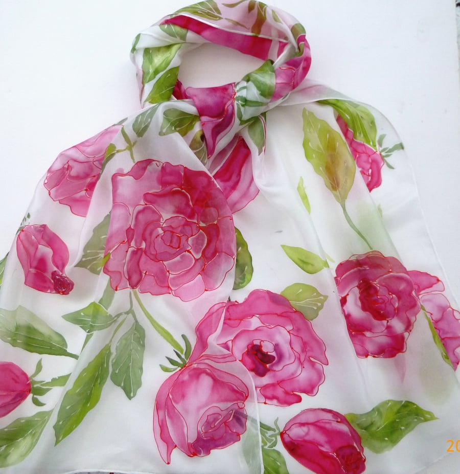 Red Roses hand painted silk scarf - Folksy