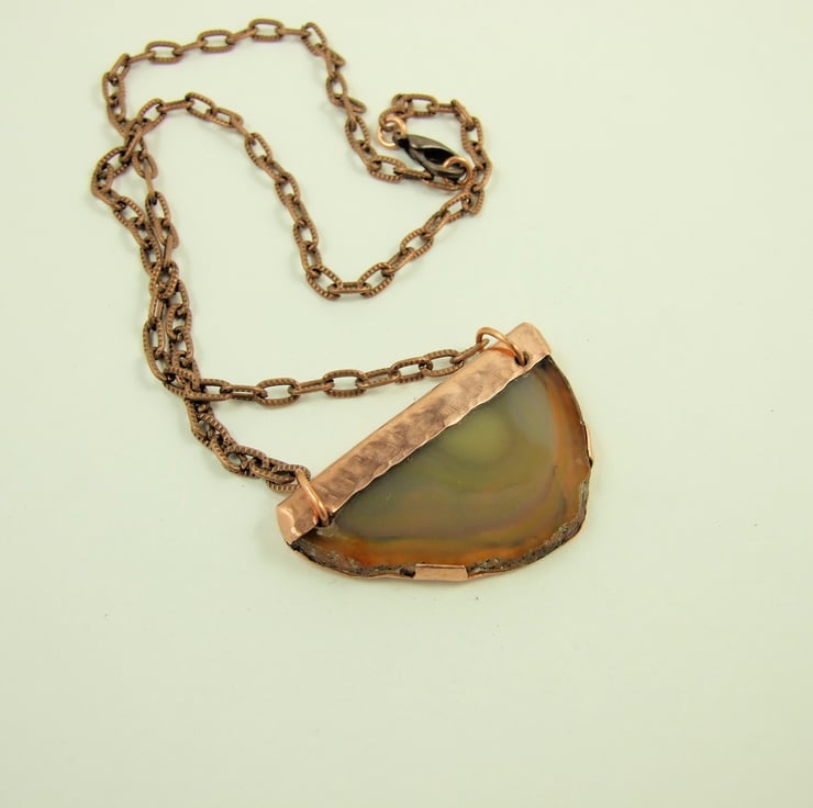 Natural Agate Slice Captured in Copper, Pendant... - Folksy