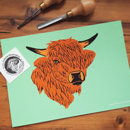 A4 Highland Cow illustrated Print - Farm - Anim... - Folksy