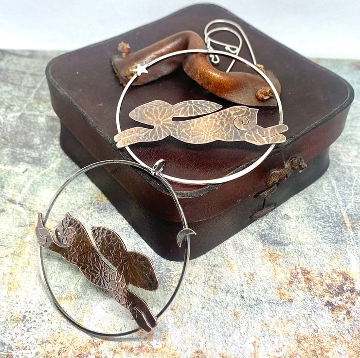 Large Hoop Running Hare Earrings - Folksy