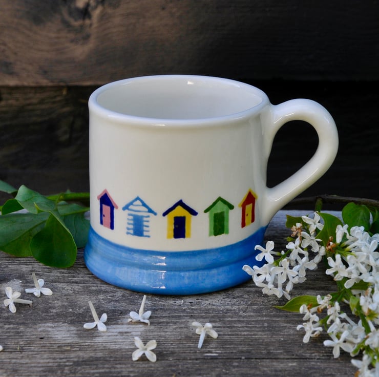 Beach Hut Country Mug - Hand Painted - Folksy