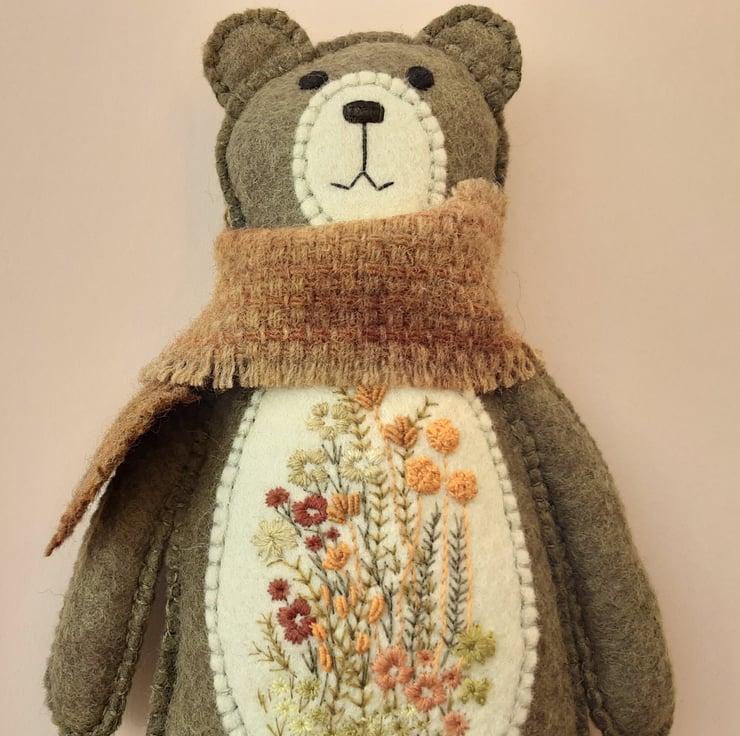 Scandi style Woodland teddy bear, hand embroide... - Folksy