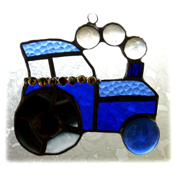 Tractor Suncatcher Blue Stained Glass Handmade ... - Folksy