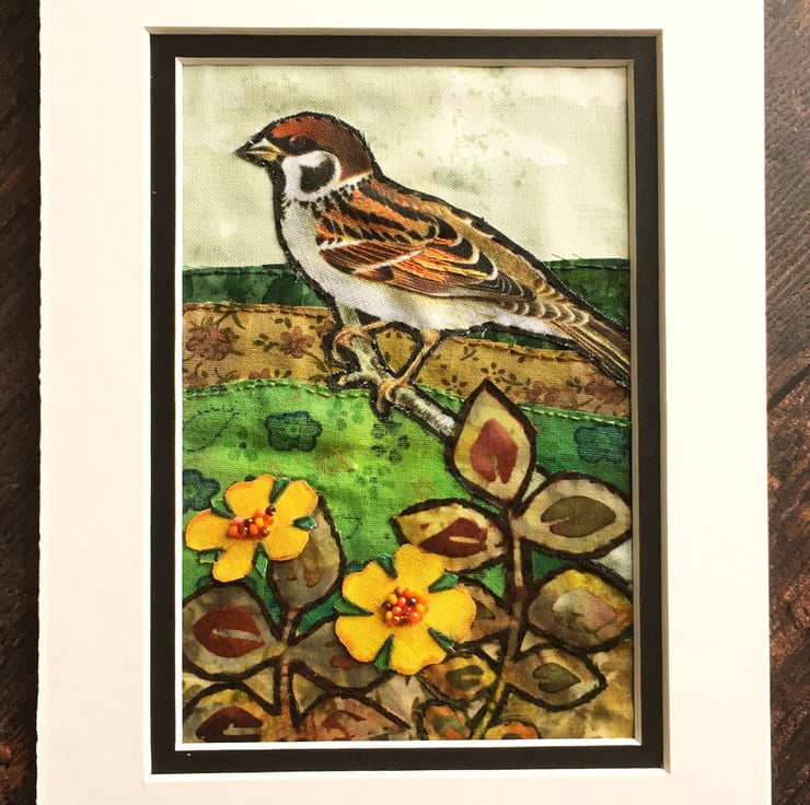 Tree Sparrow, textile art, fabric bird, gift fo... - Folksy