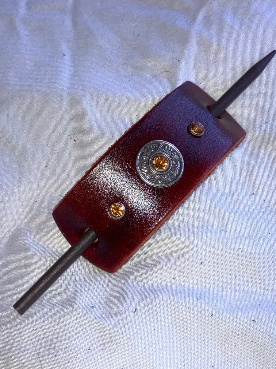 Brown Leather Hair Stick Barrette - Florentine ... - Folksy