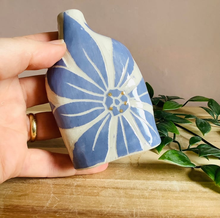 Hand made pottery sgraffito lilac flower bud vase - Folksy