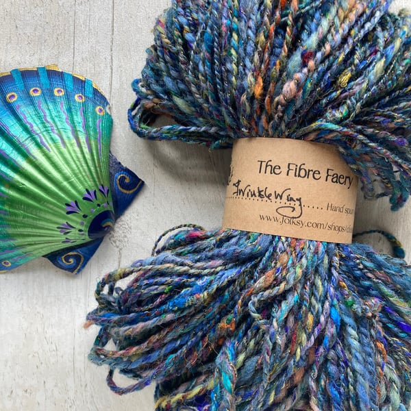 Hand spun art yarn Twinklewing 70g - Folksy