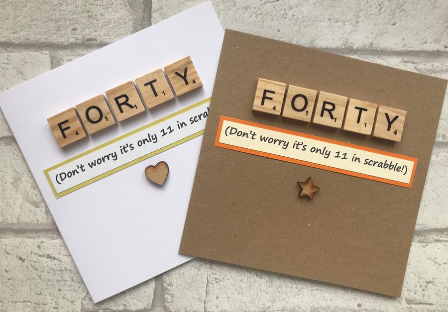 Handmade 40th Birthday Card, Scrabble Tile Design - Folksy
