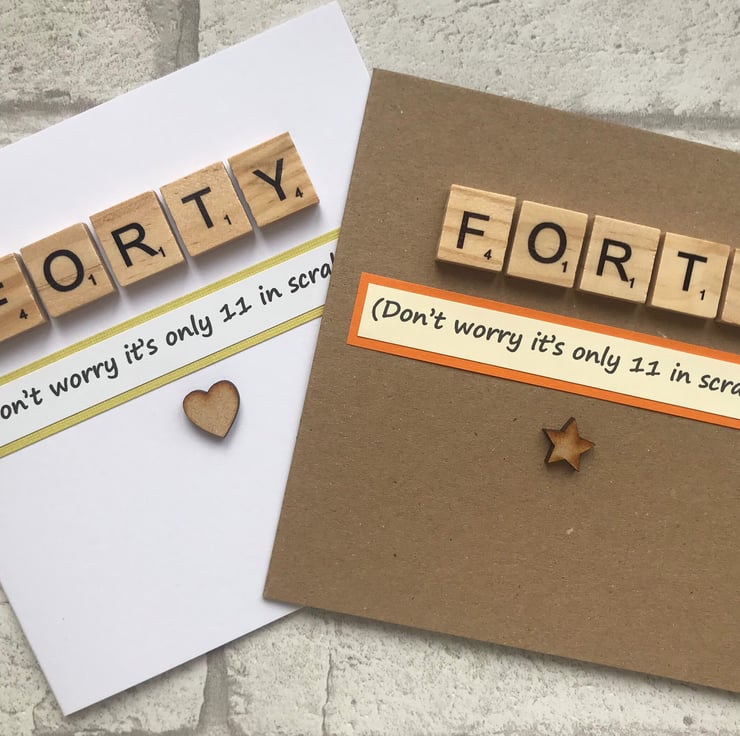 Handmade 40th Birthday Card, Scrabble Tile Design - Folksy