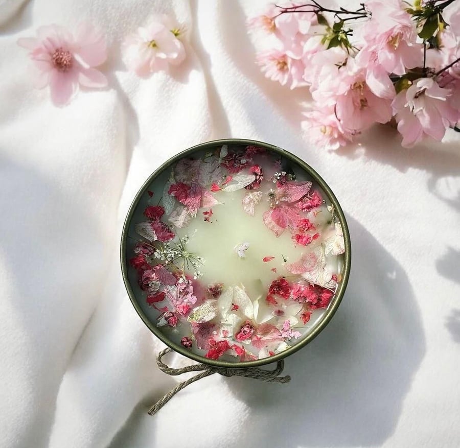 Pink Blossom and Jasmine Soy Wax Candle Vegan H... - Folksy