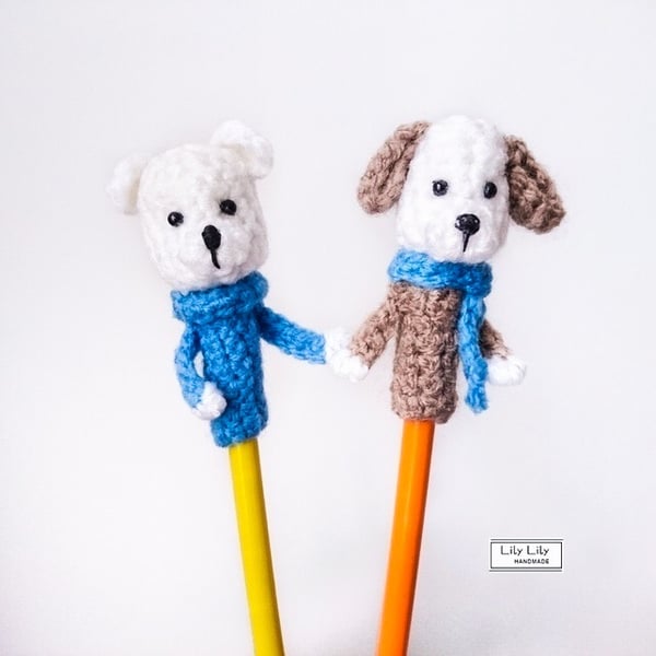 Set of 2 animal pencil toppers, Handmade by Lil... - Folksy