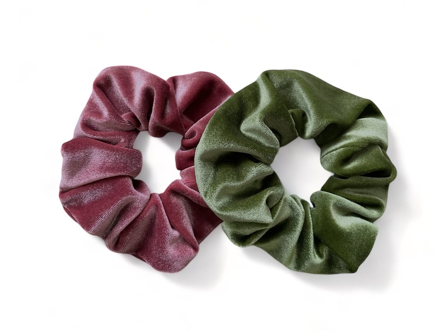 Rose Pink & Apple Green Velvet Scrunchies -... - Folksy